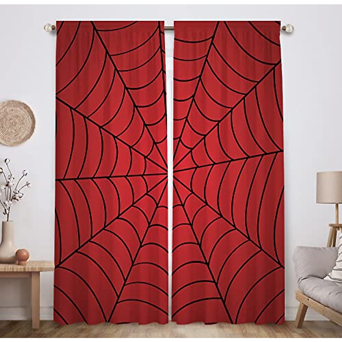 Allenjoy Superhero Spider Web Children Red Window Curtains for Boy Kids Baby Room Bedroom Nursery Toddler Home Office Decor Decorations Durable Fabric Machine Washable 82 in x 84 in