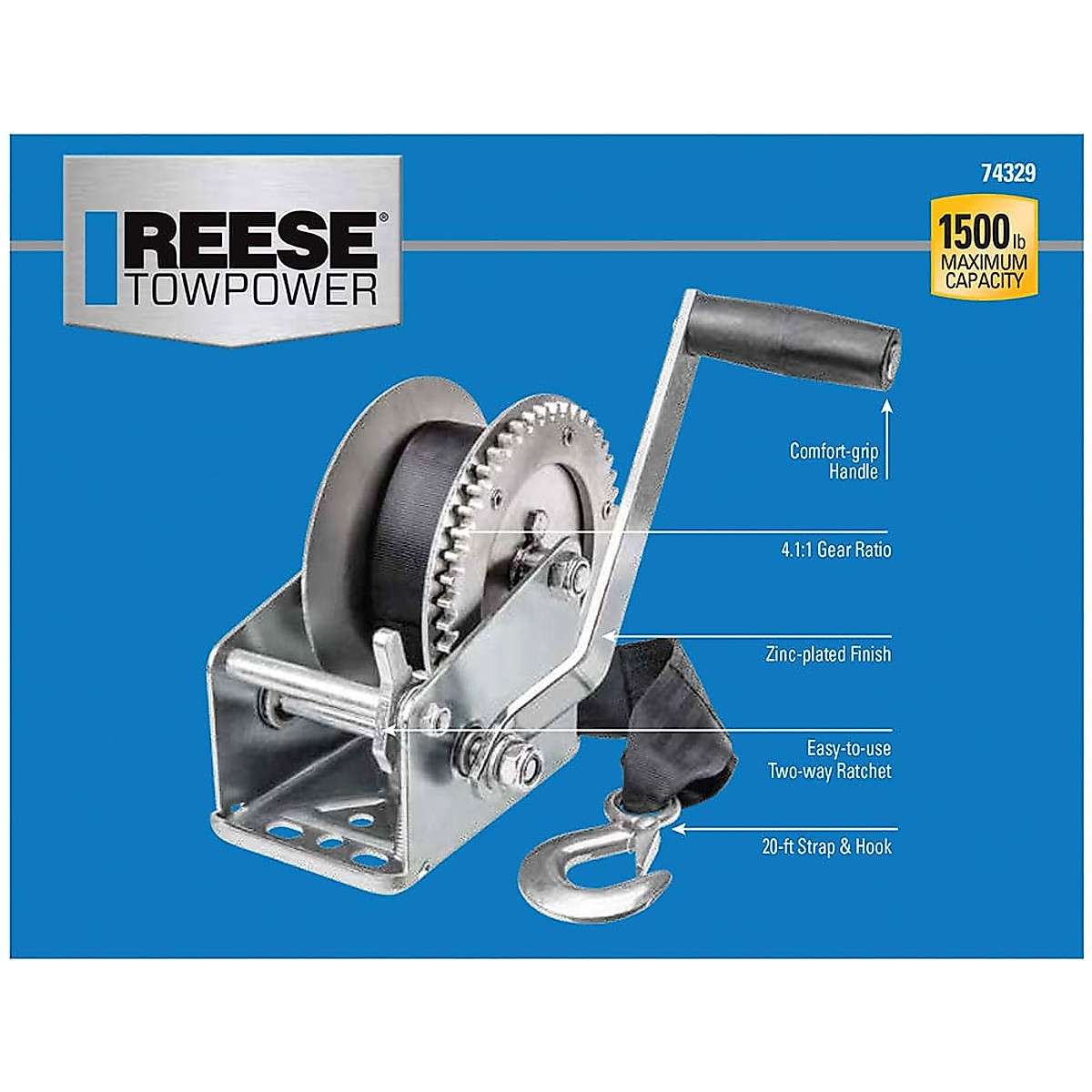 Reese Towpower 74329 Trailer Winch,Silver
