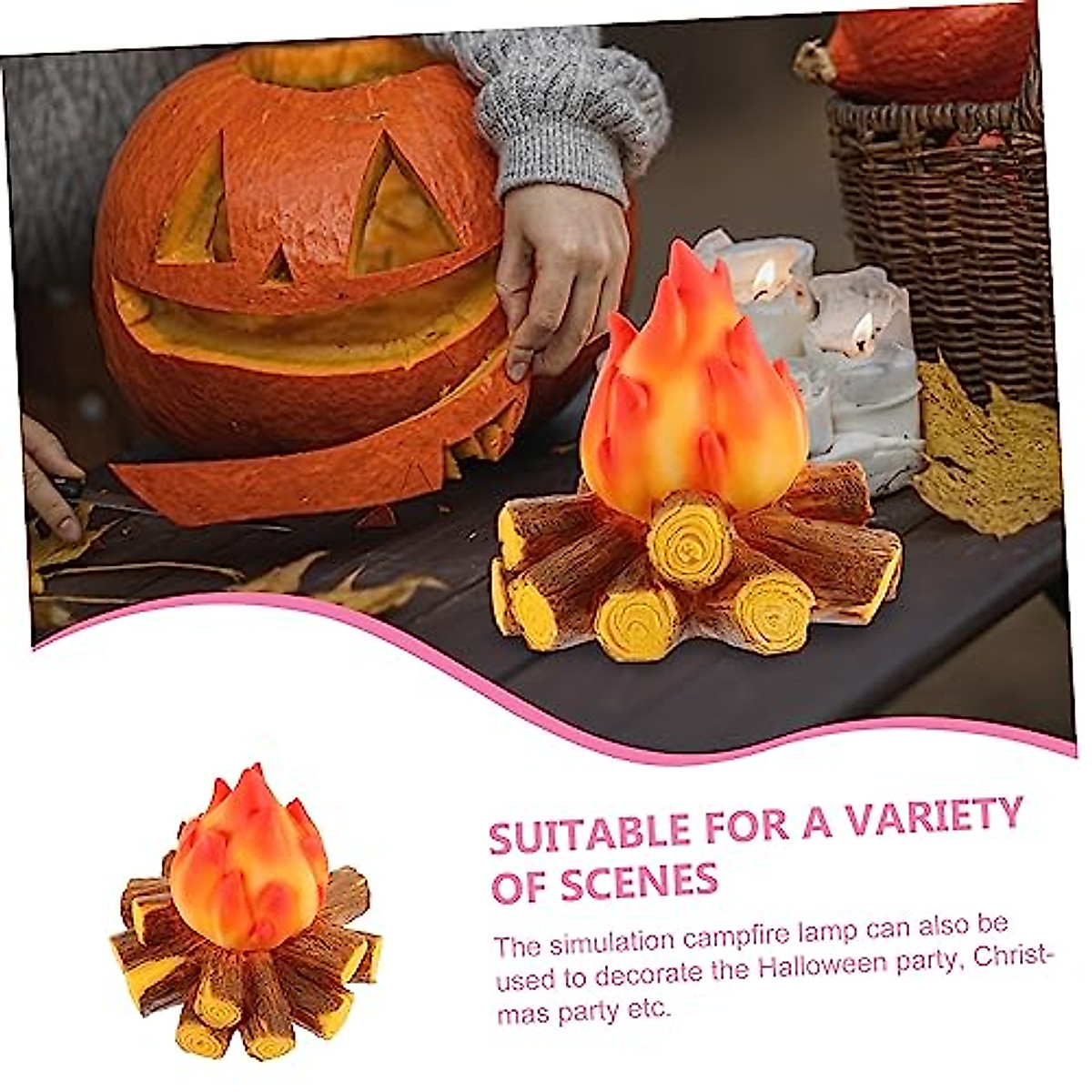 FONDOTIN Flame Lamp Battery Desk Lamp Halloween Decor Battery Light Bulb Simulated Campfire Lamp Simulated Fire LED Torch LED Desk Light Flashing Decorate Bonfire Lamp Prop Lights Resin