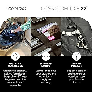 Lay-n-Go Cosmo Drawstring Cosmetic & Makeup Bag Organizer - Portable Drawstring Makeup Bag w/Zipper Pocket, Makeup Loops & More - Durable, Machine Washable Makeup Bag for Travel (22”, Leopard)