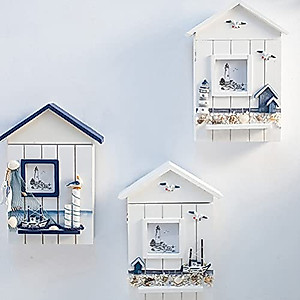 LIFKOME Mediterranean Style Key Cabinet Wood Nautical Style Wall Mounted Wooden Key Holder Storage Box Cabinet Wooden Key Box Wall Mount Hanging Decorative Handmade Key Holder Home Decor