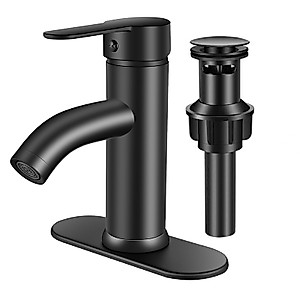 PONAFOU Single Handle Bathroom Faucet Black Bathroom Faucet Matte Black Vanity Faucet for Bathroom Sink Faucet 1 Hole or 3 Hole for Modern Bathroom RV Sink with Pop-up Drain and Deck