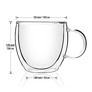 Stylusella Double Wall Glass Espresso Cups 5oz/150ml, A set of 2, Thermo Insulated Borosilicate Glass Cups with Handle