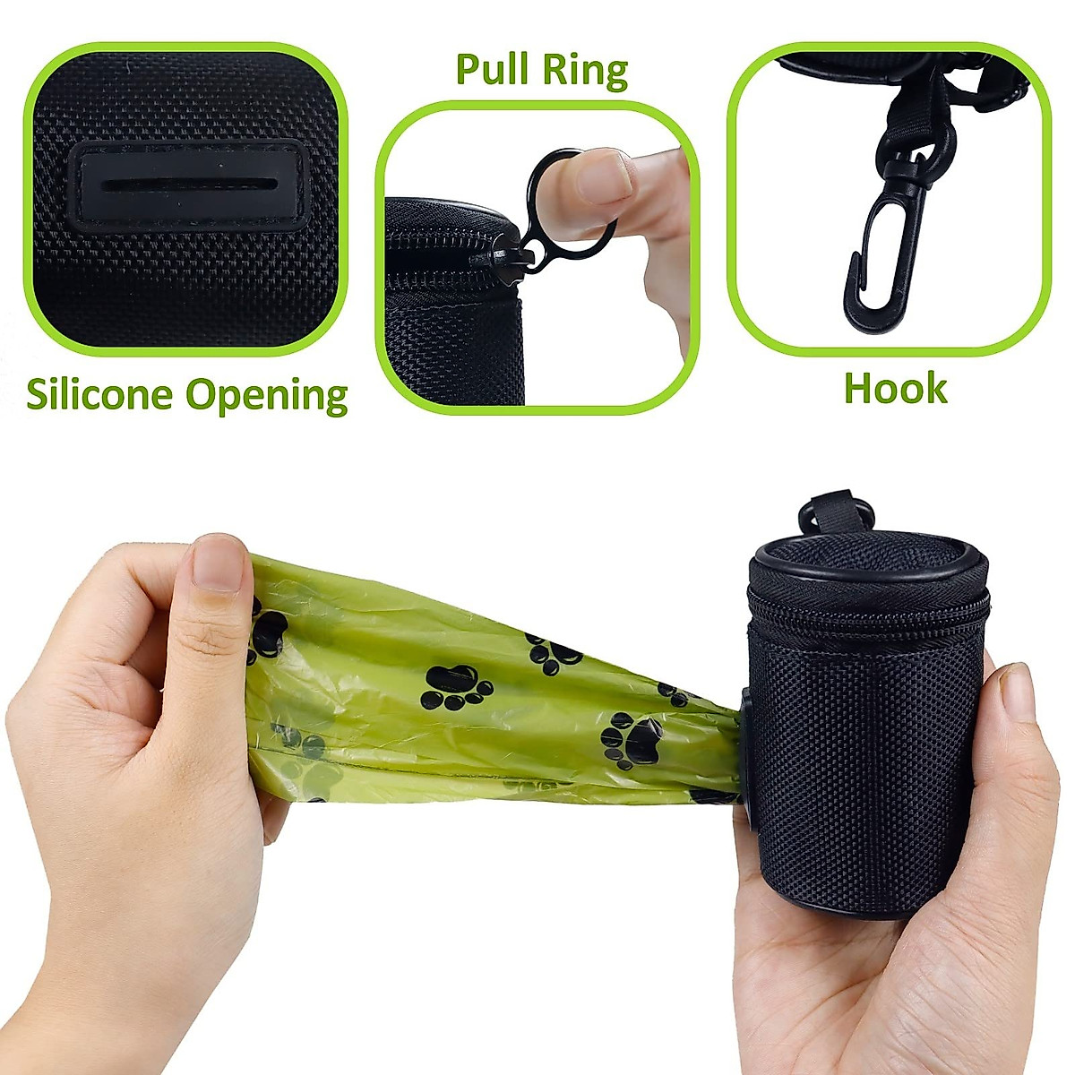 Aosbos Dog Poop Bag Holder for Leash, Dog Waste Bag Dispenser, Small Zipper Pouch with Adjustable Strap, Doggie Walking Accessories Outdoor, Black