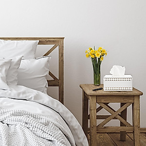 AuldHome Design Beaded Rectangular Tissue Box Cover (White); Rustic Farmhouse Wood Oblong Tissue Holder