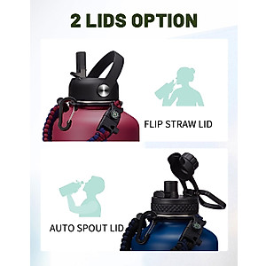 DIGJUPER 64OZ Vacuum Insulated Water Bottle - Keep Hot Cold Vacuum Flasks with Straw & Spout Lids, Paracord Handle, Water Bottler Carrier Holder & Protective Cup Mat, 1.8L Stainless Steel Water Jug