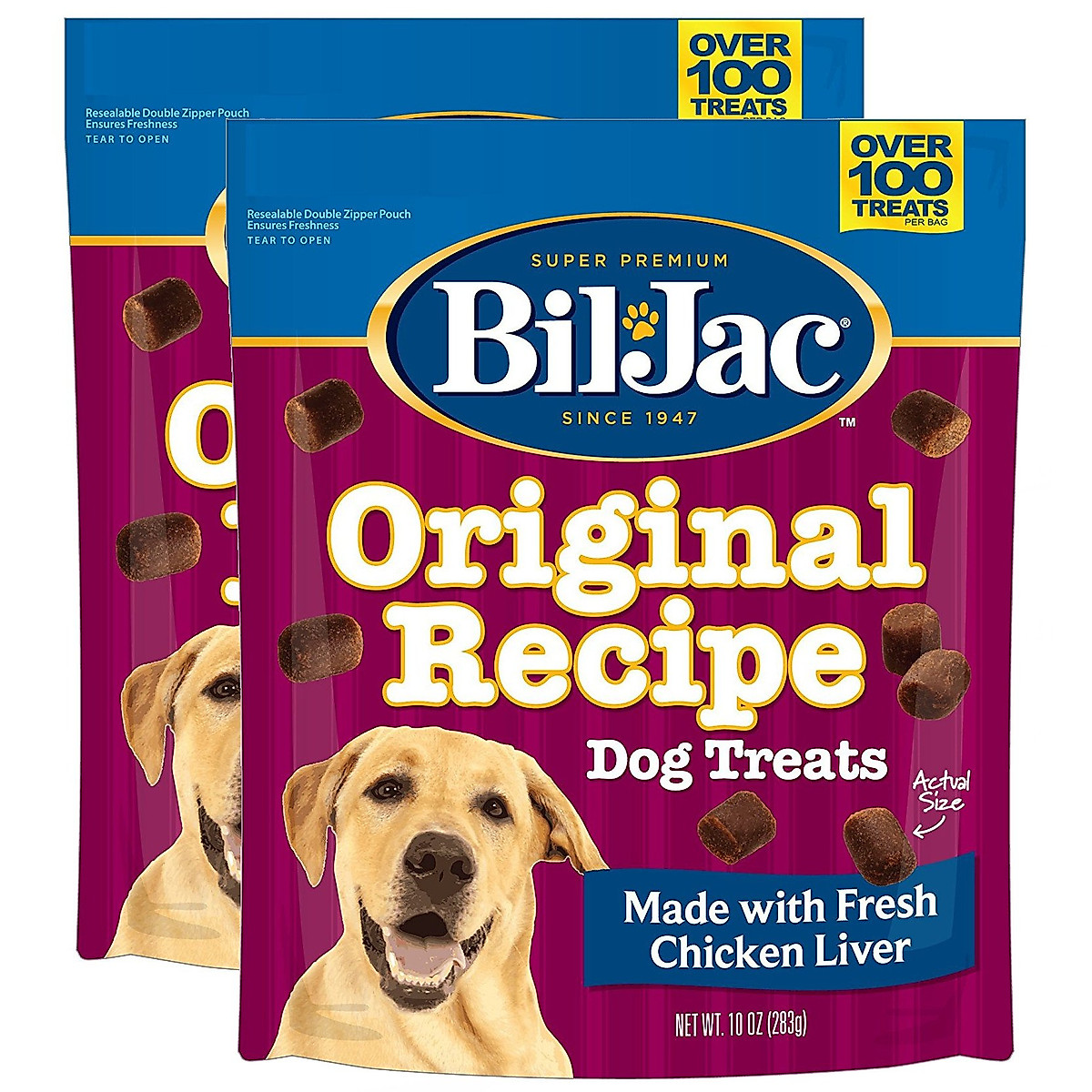 Bil-Jac Dog Treats - Original Recipe Chicken Liver Soft Puppy Training Treat Rewards, 10oz Resealable Double Zipper Pouch (2-Pack)