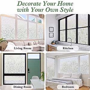 rabbitgoo Window Privacy Film Frosted Glass Window Film, Static Cling Sun Blocking Frosting Door Window Cover for Home, Decorative Window Sticker House Window Tint, Cross Pattern 17.5 x 78.7 inches