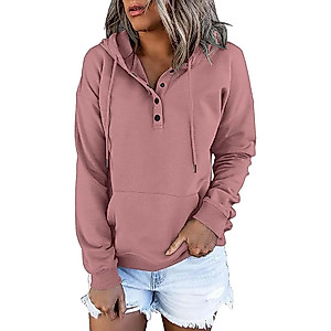 Clearance Items Womens Hoodies with Kangaroo Pocket Solid Color Loose Half Button Pullover Hoodie 2023 Fall Sweatshirts Clothing Amazon Clearance Items Liquidation Pallets Pink M