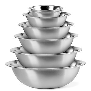 EHOMEA2Z Mixing Bowls Metal Stainless Steel Set (7 Pack) Kitchen Nesting Bowls for Space Saving Storage Gadgets, Baking, Cooking, Breader Bowl, Polished Mirror