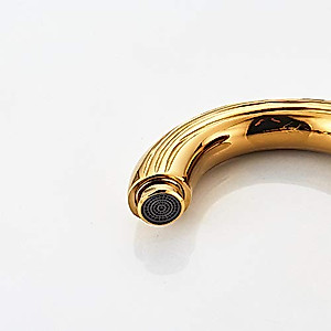 YUELIFE Bathroom Sink Faucet 3 Hole Deck Mounted Widespread Brass Bathroom Faucet Crystal Handle Mixer Tap,Gold(Ti-PVD)