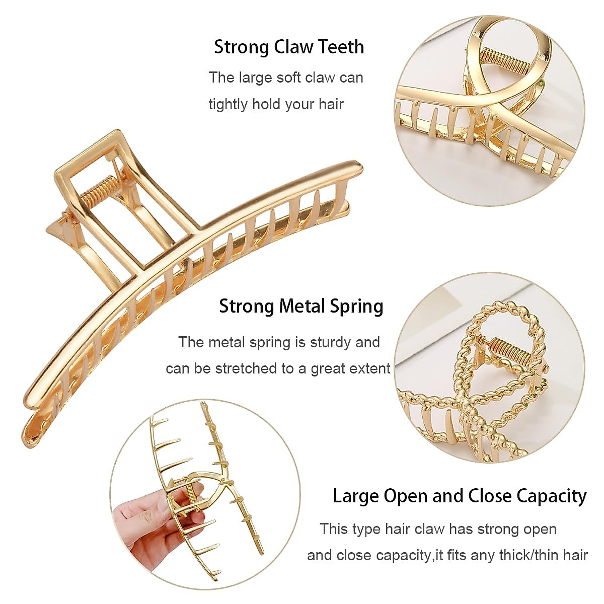 Parcce 4 Pack Large Metal Hair Claw Clip for Women and Girls, Gold Color Headband Clamps, Perfect Fashion Barrettes Jaw Hair Styling Accessories for Thick Thin Hair Christmas Gifts