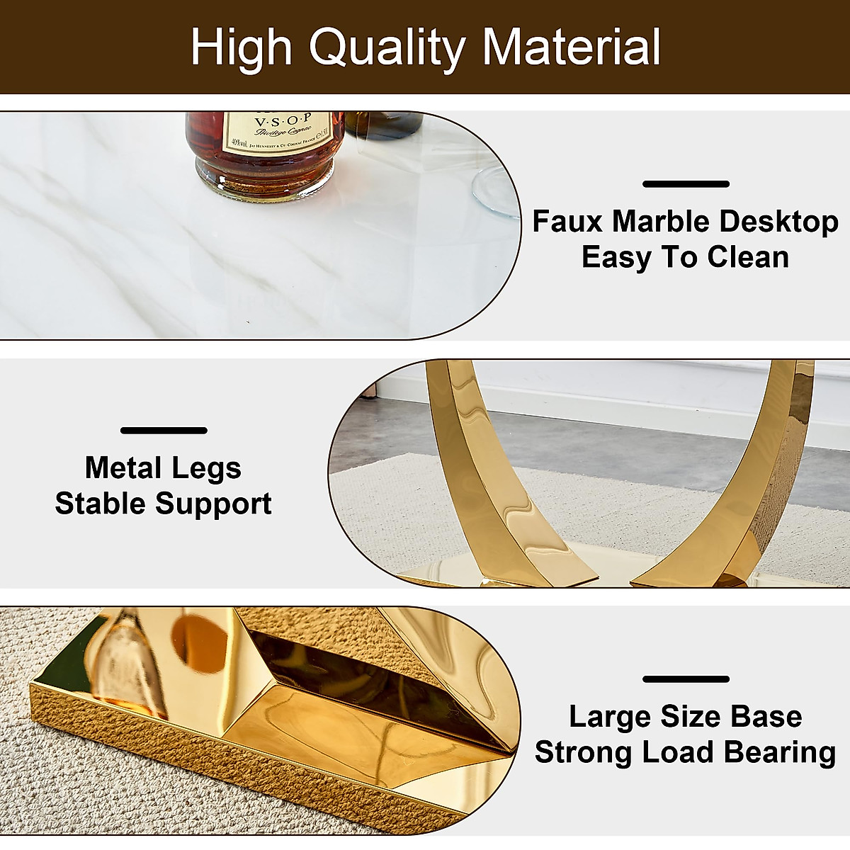 HAIZAO 63 inch Glass Dining Table for 4-6, Rectangular Glass Dining Table with White Marble Grain Tempered Glass Tabletop, Glass Kitchen Table with U-Shaped Metal Bracket for Dining Room Kitchen