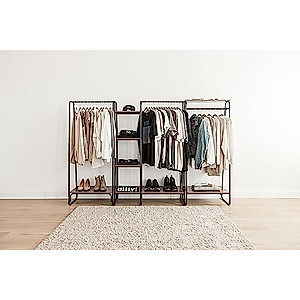 IRIS USA, Inc. Clothing Rack, Clothes Rack with 2 Wood Shelves, Freestanding Clothing Rack, Easy to Assemble Garment Rack, Standing Metal Sturdy Clothing Rack, Small Space Storage Solution, Black