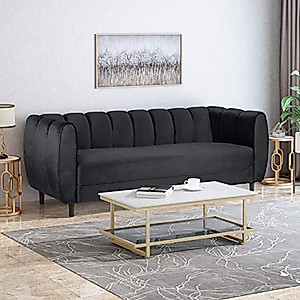 Christopher Knight Home Miranda Velvet 3 Seater Sofa, Black, Dark Brown