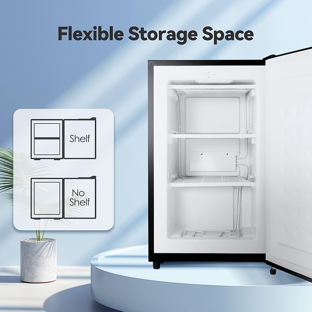 LHRIVER Mini Freezer Compact Upright Freezer, 1.2Cu.ft Small Freezer with Handle, Removable Shelves, Adjustable Thermostat, Low Noise Mini Freezers for Bedroom, Apartment, Home, Office, Black