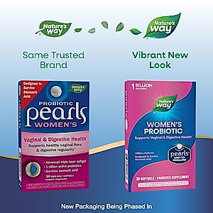 Nature's Way Women's Probiotic Pearls, Supports Vaginal and Digestive Health*, Protects Against Occasional Constipation & Bloating*, 1 Billion Live Cultures, 30 Softgels (Packaging May Vary)