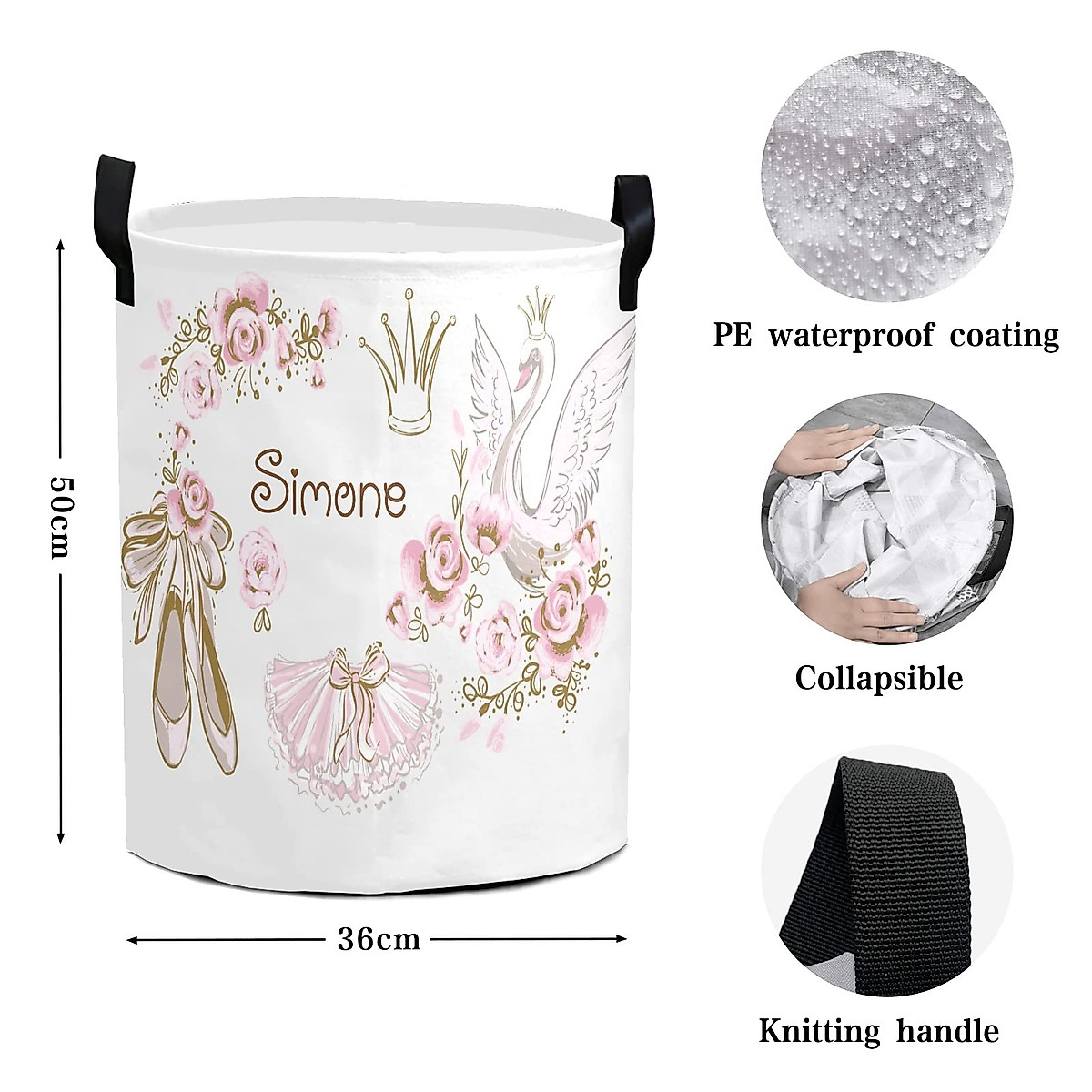 Crown Princess Ballerina Personalized Laundry Hamper with Handles Waterproof,Custom Collapsible Laundry Bin,Clothes Toys Storage Baskets for Bedroom,Bathroom Decorative Large Capacity 50L