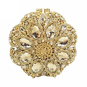 Boutique De FGG Elegant Round Crystal Clutch Evening Bags for Women Formal Party Handbags Bridal Wedding Purse (Gold,Mini)