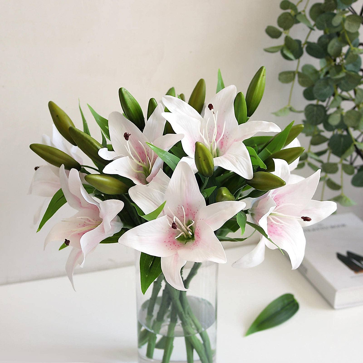 NC Artificial Tiger Lily 6PCS, Wedding Home Photography Decoration Fake Flower Party Family Hotel Office Garden Shop Real Touch Dining Table, White
