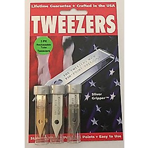 3 Pack Uncle Bill's Sliver Gripper Precision Tweezers in a Recloseable Tube