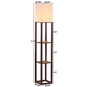 HomeFocus - Floor Lamp,Shelf Floor Lamp with LED Bulb,Corner Display Floor Lamp for Living Room,Bedroom and Office,Linen White Shade,Wood,Brown.