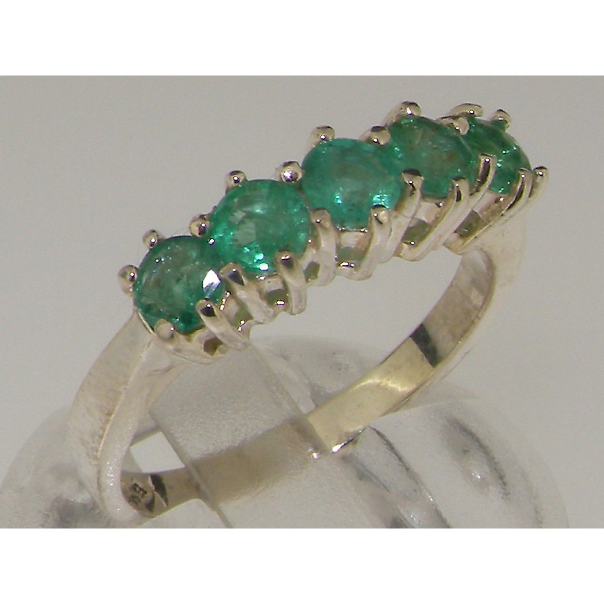 925 Sterling Silver Real Genuine Emerald Womens Eternity Engagement Ring - Size 6
