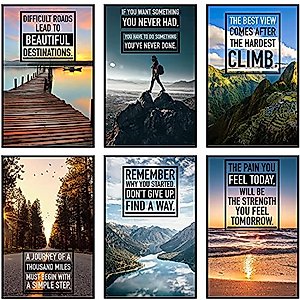 Inspirational Motivational Posters - Positive Affirmations, Uplifting Quotes, Wall Art Decor for Office, Home, Gym - Set of 6 11x17" Motivational Posters for Office Decor Inspirational Quotes Wall Art