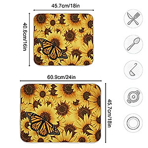 Monarch Butterfly Dish Drying Mat Small for Kitchen Counter, Fast Absorbent Sunflower Tableware Pad Baby Bottle Rack Drainer Mats Sink Decor 16x18 inches