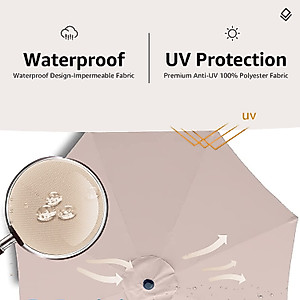 HENG FENG 10FT Solar Powered 32LED Lighted Patio Offset Umbrella Cantilever Umbrella Hanging Outdoor Market Umbrella with Crank and Cross Base, Beige