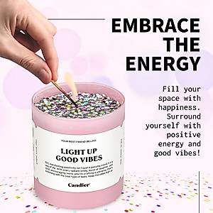 Light Up Good Vibes Candle, Scented Phthalate-Free Soy Candles with 60+ Hours Burn Time, Vegan Cruelty-Free Pink Candle for Any Occasion, Candles for Women & Men - Candier