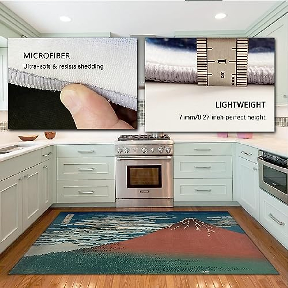 Japan Ukiyo -Painting Style Carpet for Kids Rugs Mount Fuji Scenery Area Rug for Rural Room Entryway Small Gaming Rug for Floor Door 6'x10'