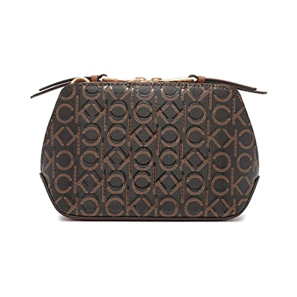 Calvin Klein Lucy Triple Compartment Crossbody, Brown/Khaki/Caramel Embossed