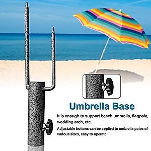 Denpetec Adjustable Portable Umbrella Base, 35cm Length Heavy Duty Ground Insert Steel Coating Umbrella Stand Base for 28-32mm Pole Umbrella Outdoor Park Patio Beach Ground