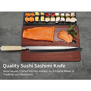 Hollory Sashimi Sushi Knife – 11.5 inch Japanese Yanagiba Slicing knife, Super Sharp Professional High Carbon Stainless Steel Single Bevel Fish Knife with Pakkawood Handle