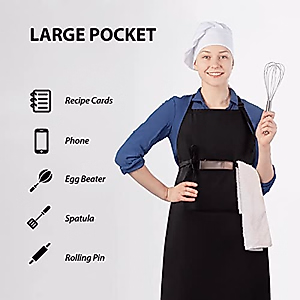ROTANET Extra Large Aprons for Men Adjustable Bib Aprons with pocket Cooking Kitchen Bbq Grilling Big Apron for Women Chef Water & Oil Resistant Black