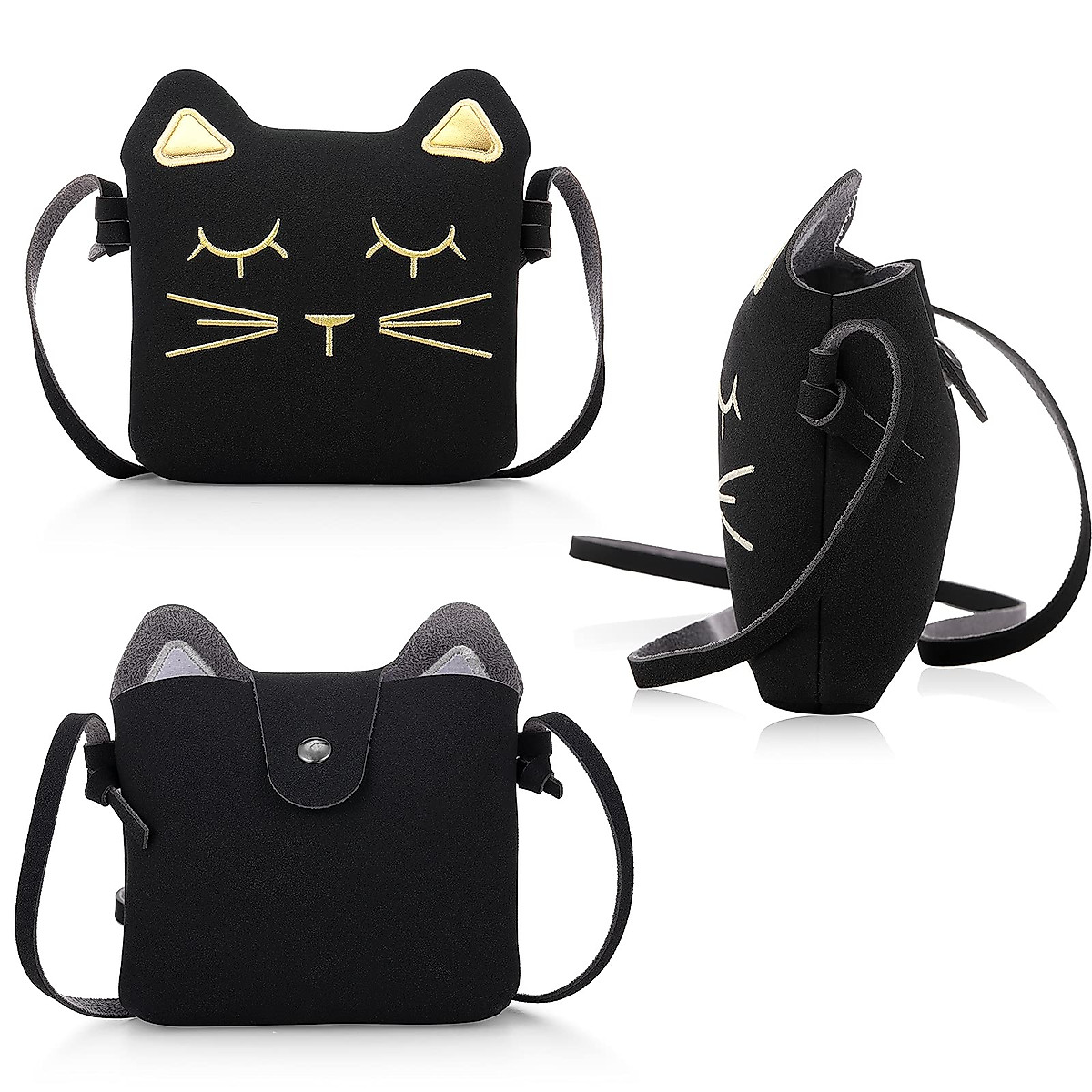 Weewooday 3 Pcs Cat Shoulder Bag Set, Christmas Cute Crossbody Bag Gift Hand Bags with Mini Coin Purse Cat Headband Gifts for Girls (Black)