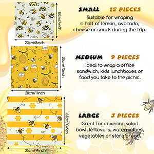 Tranqun 27 Pack Beeswax Wraps for Food Reusable Beeswax Assorted Bread Storage Wrap Fresh Food Keeper for Covering Dishes Sandwich Cheese Fruit Bread Snacks 3 L 9 M 15 S Sizes