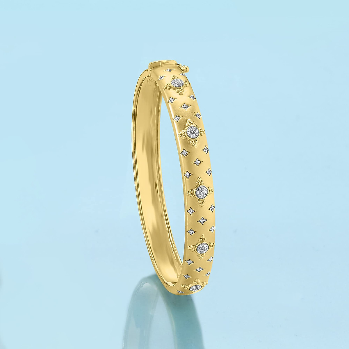 Ross-Simons 0.20 ct. t.w. Diamond Cluster Bangle Bracelet in 18kt Gold Over Sterling. 7 inches