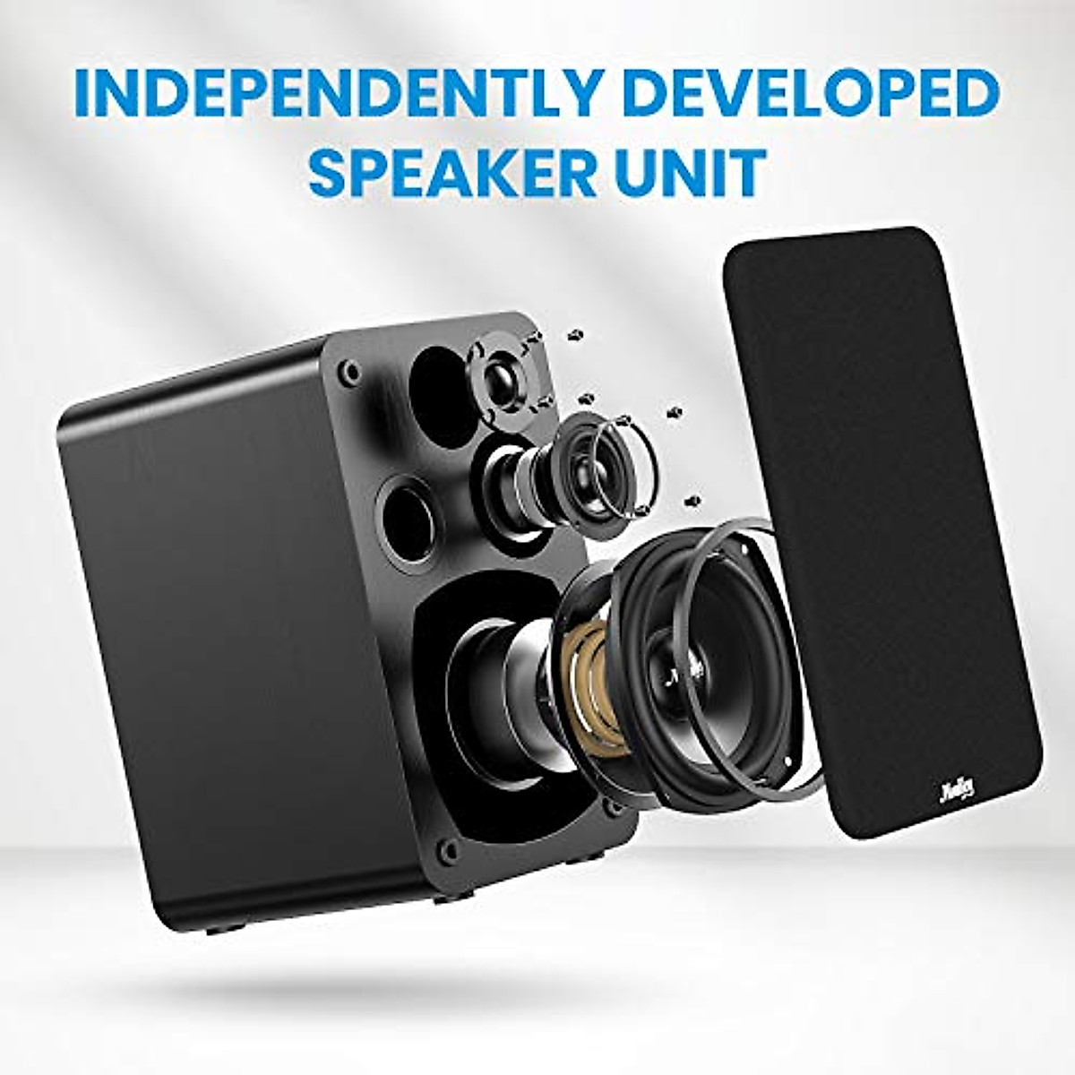 Moukey Passive Bookshelf Speakers (Pair), Peak Power 2×55W, 3-Way Home Theater Speakers, 2.0 Stereo Near Field Studio Premium Sound, Wooden Wall-Mountable, Black, M20-3