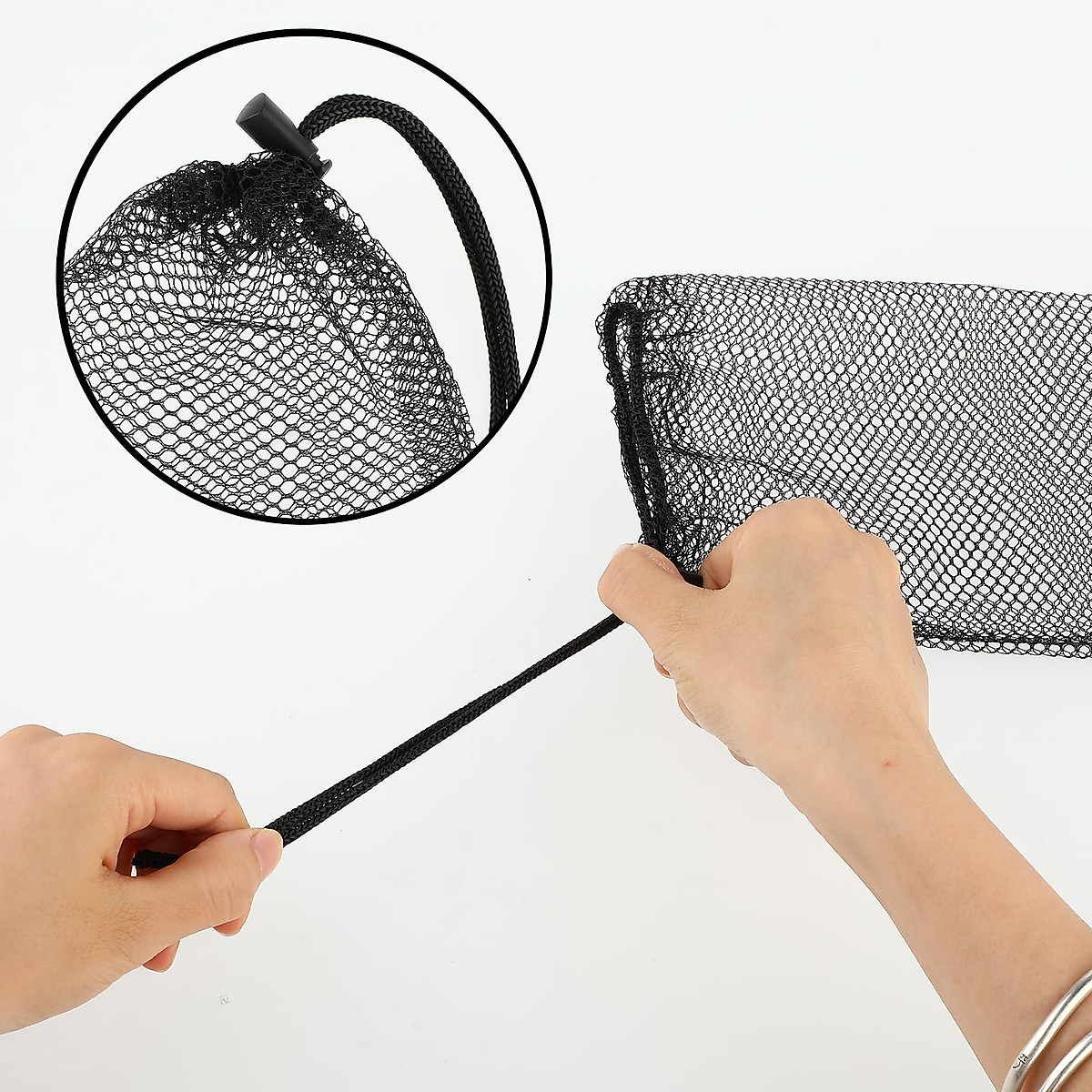 5 Pcs Small Mesh Bags, Small Mesh Drawstring Bag Storage Bag Laundry Mesh Bags for Gifts Scallop Bags Mesh with Cord Lock Closure for Kitchen Jewelry Toys Gifts Wedding (Black,5.9 X 7.8 Inch) (5)
