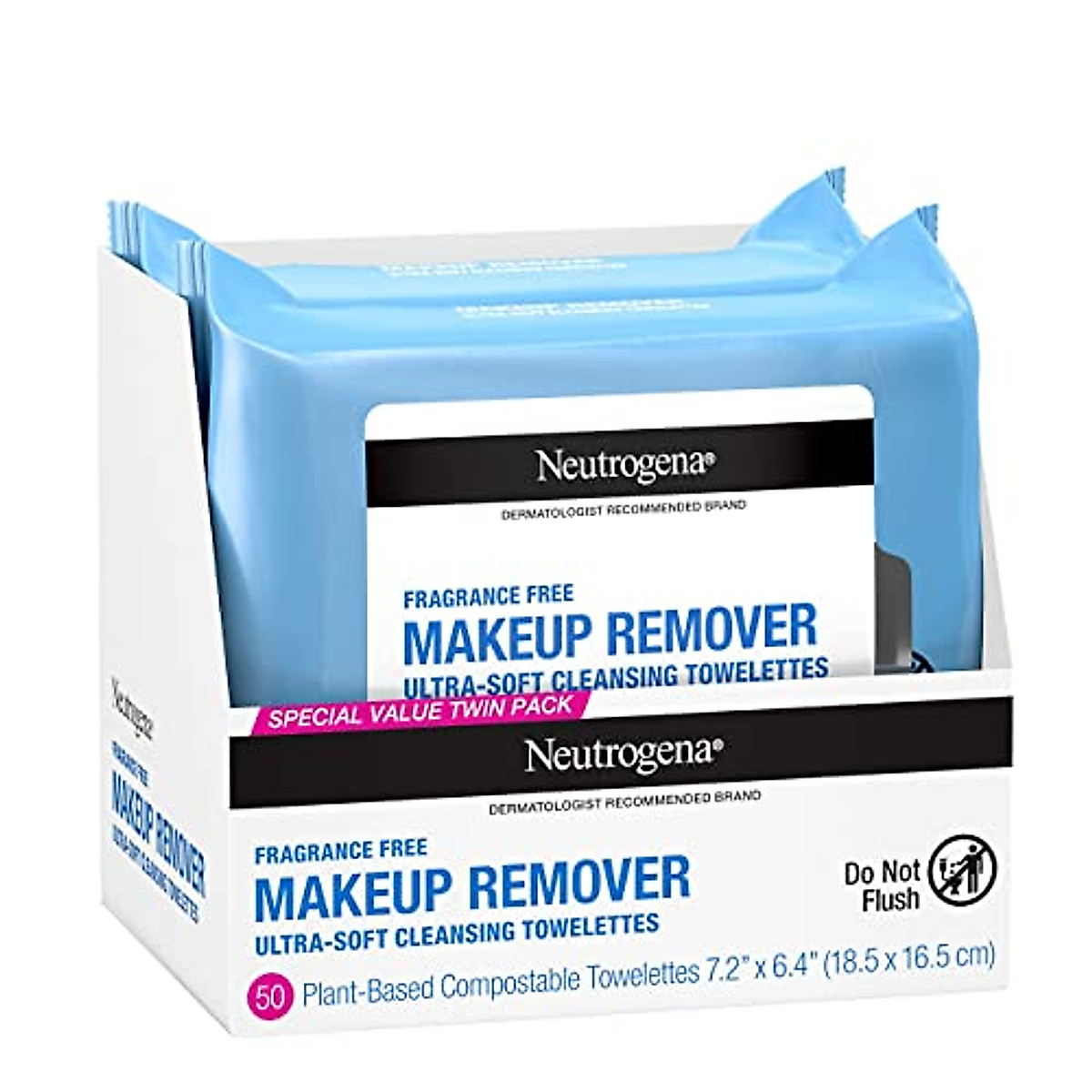 Neutrogena Makeup Remover Cleansing Face Wipes, Daily Cleansing Facial Towelettes to Remove Waterproof Makeup and Mascara, Alcohol-Free, Value Twin Pack, 25 Count, 2 Pack