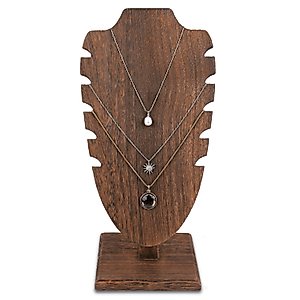 MOOCA Wooden Freestanding Necklace Easel Display Stand - Adjustable Slope Jewelry Showcase Holder for 6 Necklaces, Brown Color