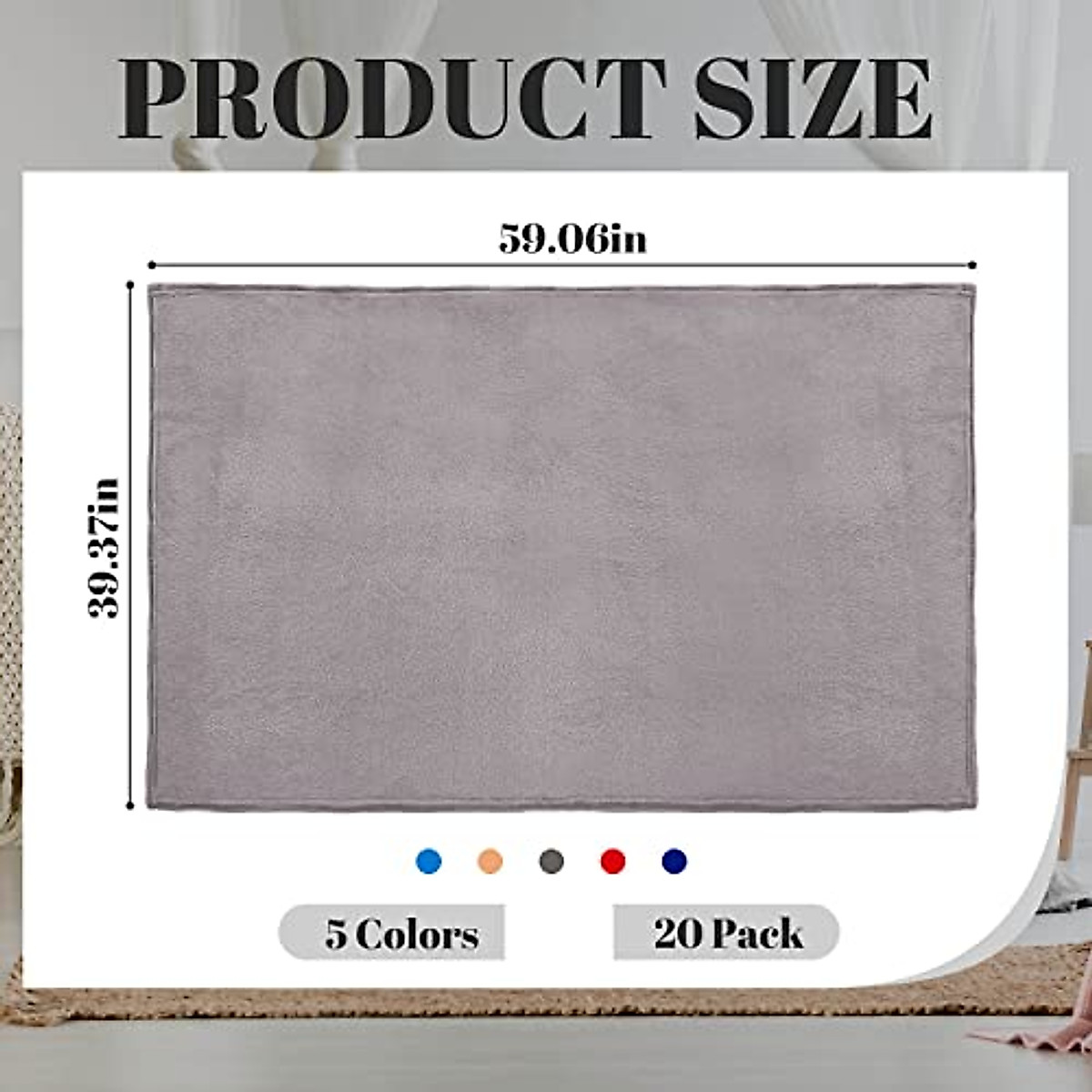 Juexica 20 Pcs Fleece Blanket Bulk Plush Throw Blankets Lightweight Warm Cozy Pet Friendly Solid Color for Home, Office, Wedding, Gifts, Outdoor, Camping, 40 x 60 Inches, Grey, Dark Blue, Red, Orange