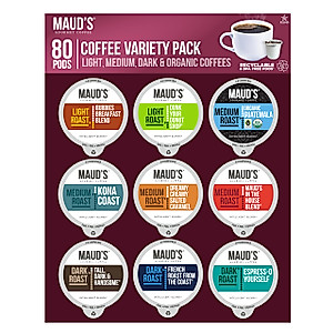 Maud's Original Flavored Coffee Pods Variety Pack, 80 ct | 9 Assorted Coffee Flavors | 100% Arabica Roasted Coffee | Solar Energy Produced Recyclable Pods Compatible with Keurig K Cups Maker