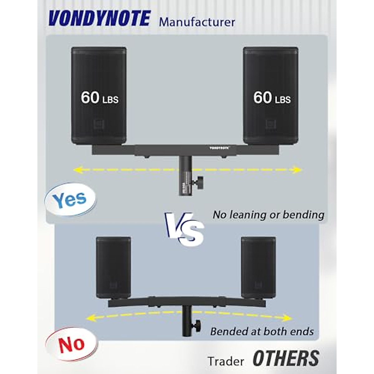 Vondynote Dual Speaker Mount Bar Mounting Fork Bracket Speaker Pole Width Adjustable, Single