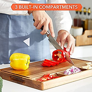 Befano Acacia Wood Cutting Board with Compartments 17"x 12"x 1.25", Extra Thick Reversible Butcher Block Cutting Board with Juice Grooves, Charcuterie Board for Meat, Cheese and Vegetables