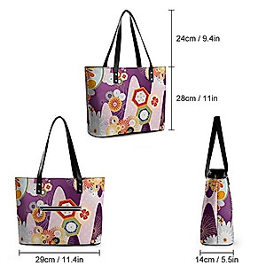Womens Handbag Japanese Flowers Japan Floral Pattern Leather Tote Bag Top Handle Satchel Bags For Lady