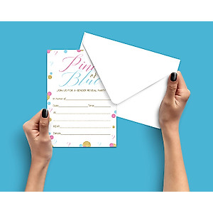 Abstract Gender Reveal Invitations with Envelopes (15 Pack) Blank Invites for Baby Revealing He or She Party – Pink and Blue Theme Boy or Girl – Fill-In Details on Printed Invite Card Set 4x6