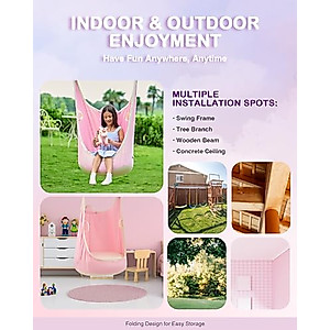 CO-Z Upgraded Kids Pod Swing, Hanging Pod Swing Chair with Inflatable Cushion, Child Hanging Hammock Swing for Indoor and Outdoor, Sensory Pod Swing for Kids (Two Straps, Pink)